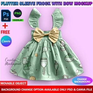 Flutter Sleeve Frock With Bow Mockup, Flutter Sleeve Dress Mockup ...