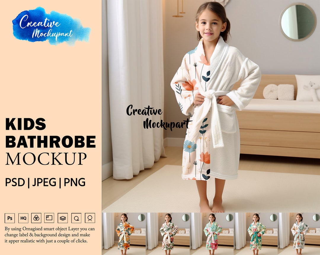 Kids Bathrobe Mockup V2 | Children Robes Mockup, Kids Beach Towel ...