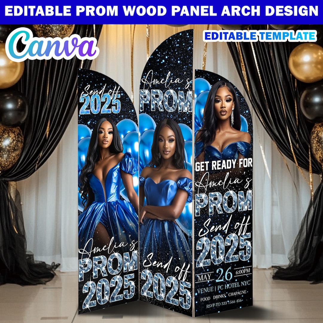 Prom Wooden Arch Panel Design Canva Backdrop Template, Editable Blue ...