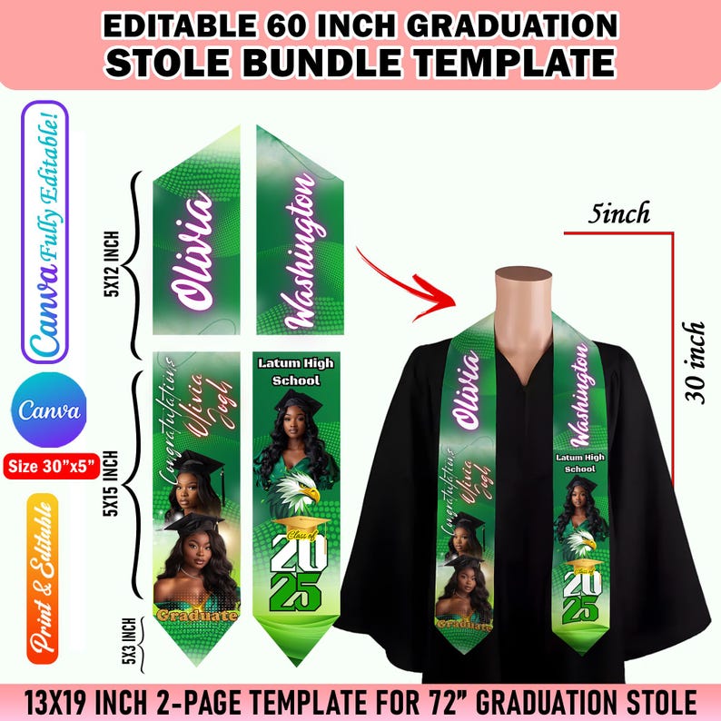60 Inch Graduation Stole Template, Graduation Stole Red & Black or ...