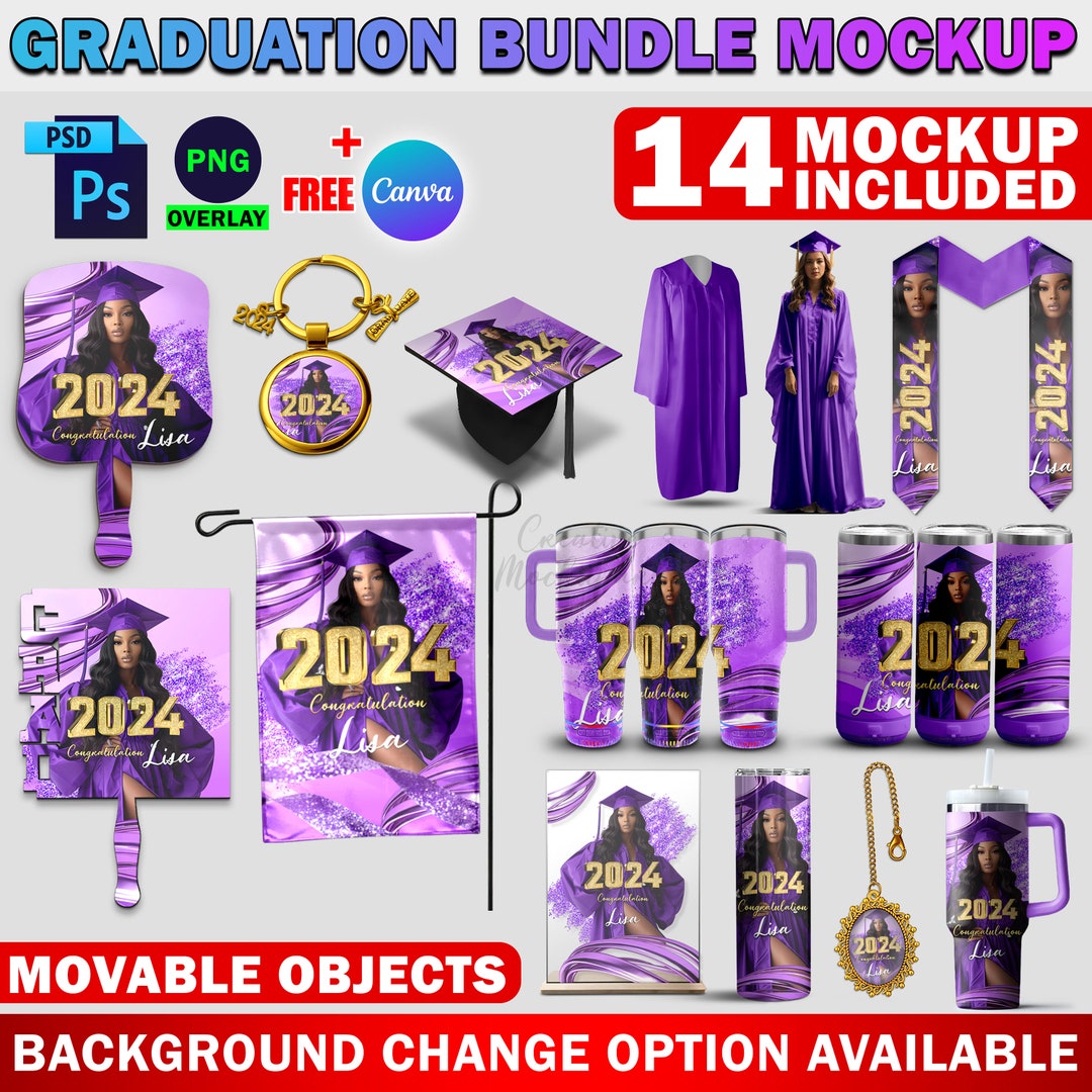 Dye Sublimation Graduation Gift Set Mockup Bundle, Grad Stole, Fan, Pin ...