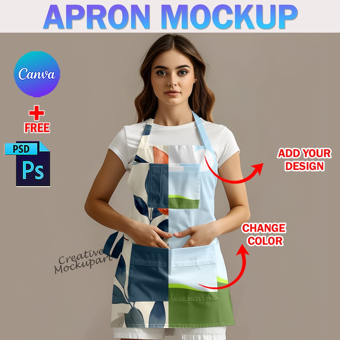 Canva AOP Apron Mockup, Apron With Pocket Canva Mockup, Kitchen, Woman, Apron Mockup Canva Frame ...
