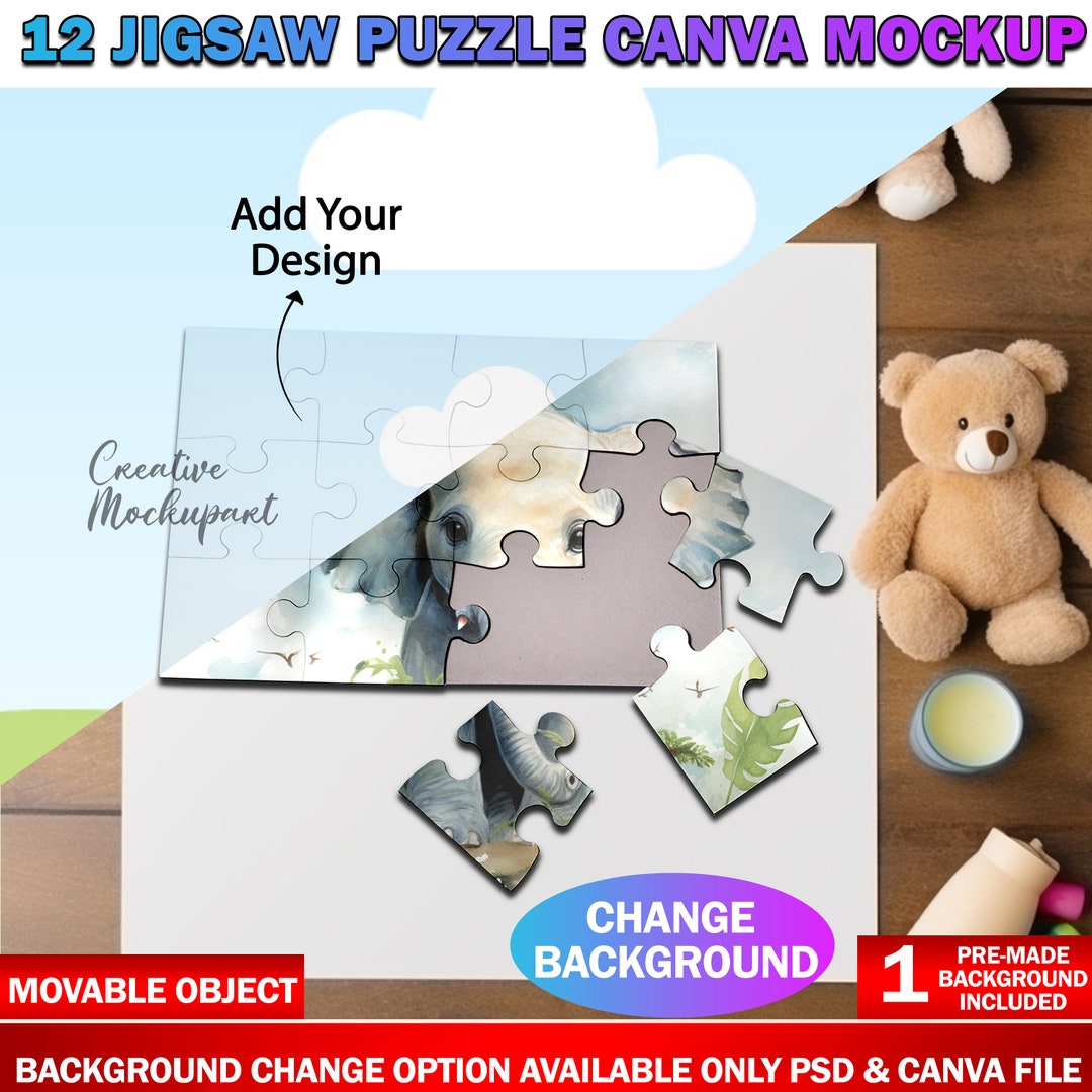 Canva 12 Piece Puzzle Mockup, Jigsaw Puzzle Template for Sublimation ...
