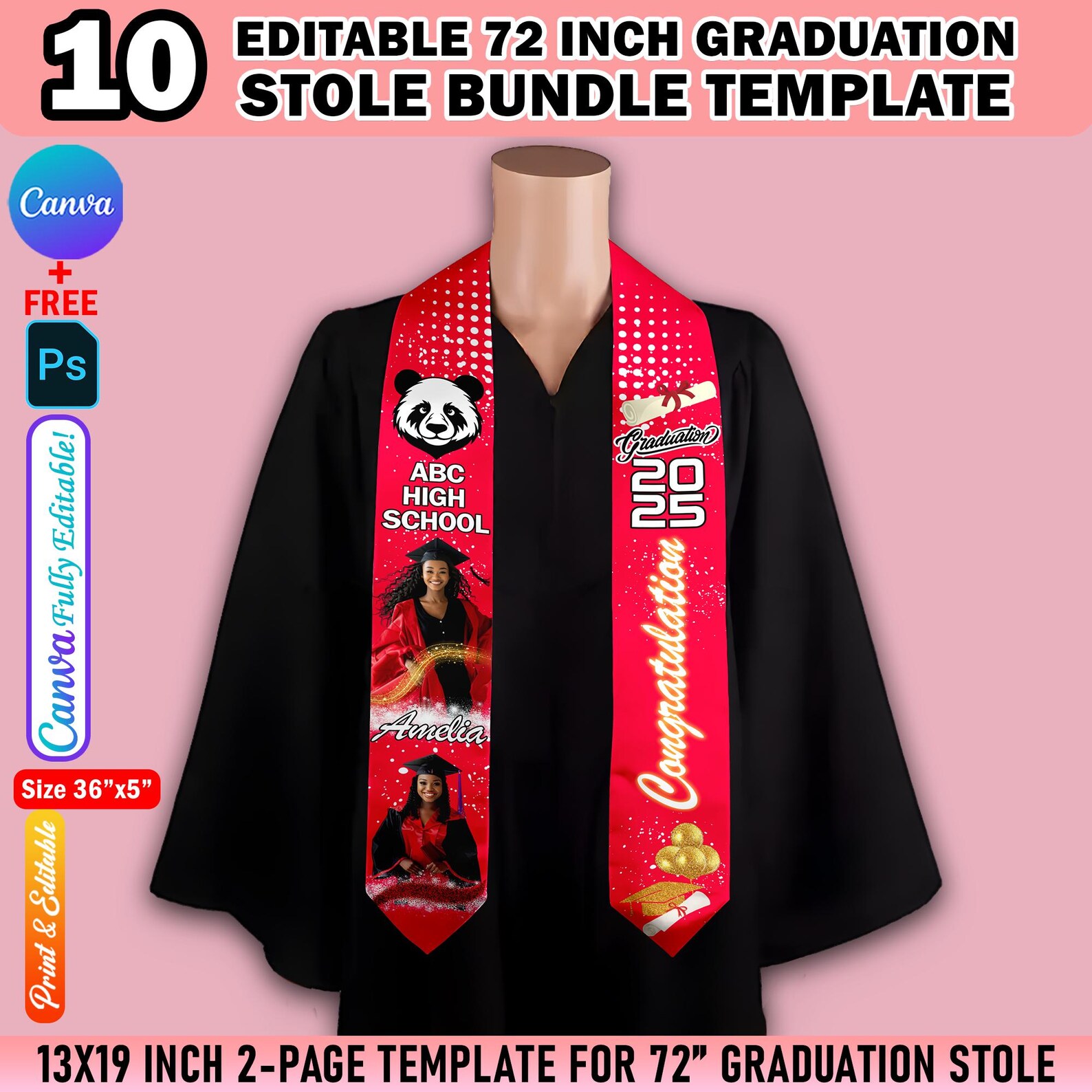 10 Graduation Stole Template Design Bundle for Graduation Sash ...