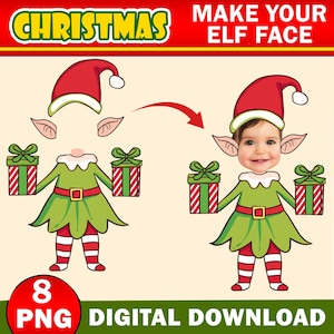 Christmas Add Your Own Photo Face, DIY Elf Yourself PNG Bundle, Elf ...