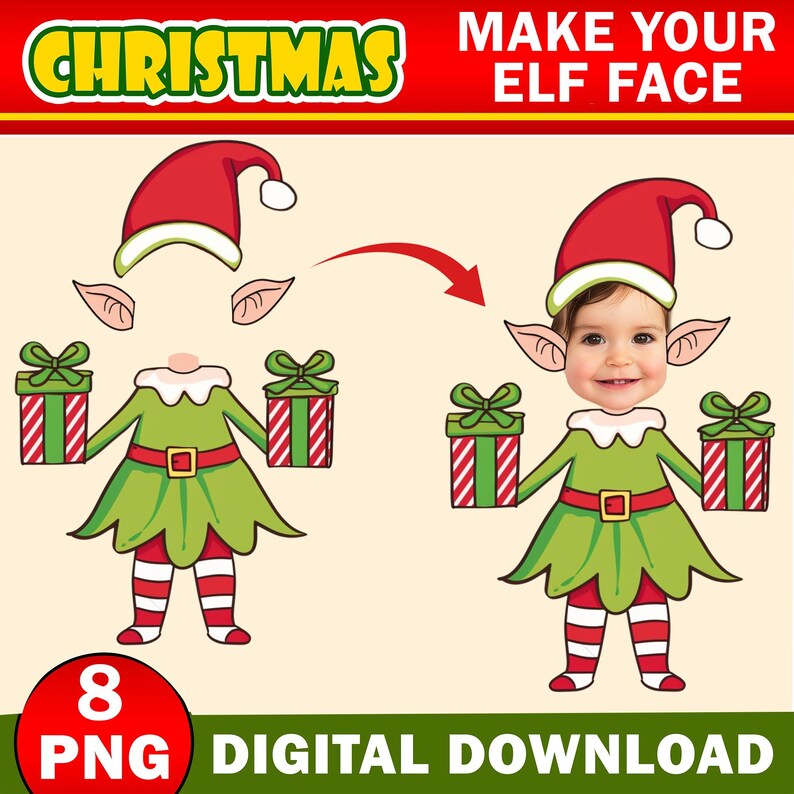 Christmas Add Your Own Photo Face, DIY Elf Yourself PNG Bundle, Elf ...
