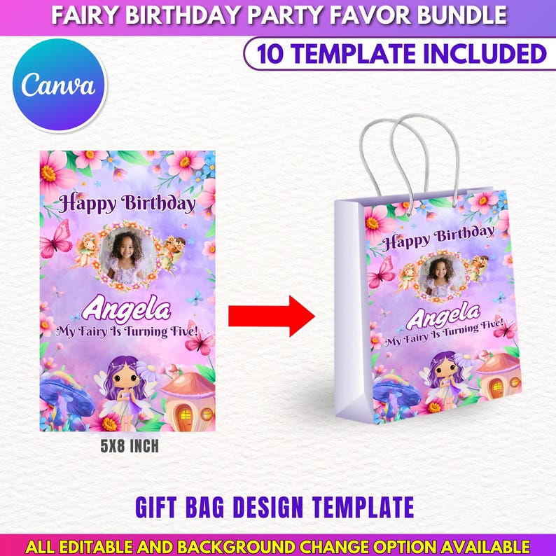 10x Fairy Theme Birthday Party Favor Template Bundle, Canva Editable ...