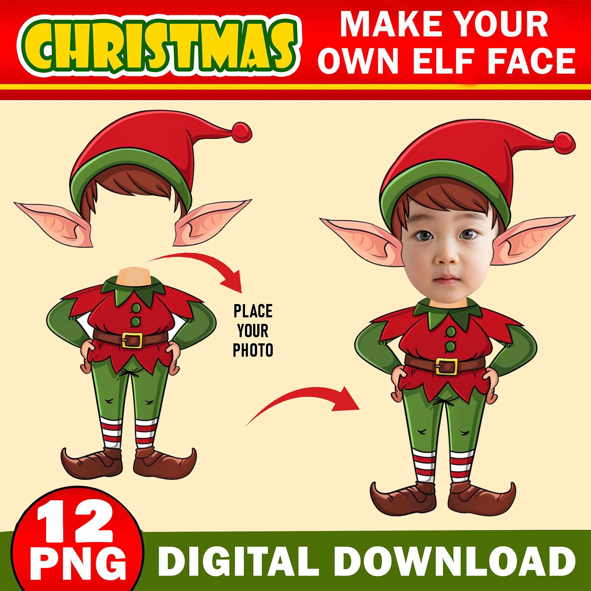 12x Christmas Add Your Own Elf Photo Face, DIY Elf Yourself PNG Bundle ...
