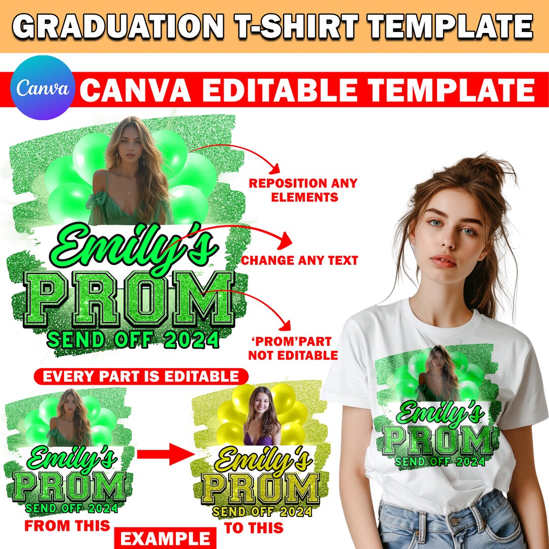 Canva Prom T-shirt Design Template DIY Editable Graduation Send off T ...