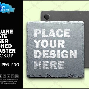 Square Slate Laser Etched Coaster Mockup for Dye Sublimation | Change ...