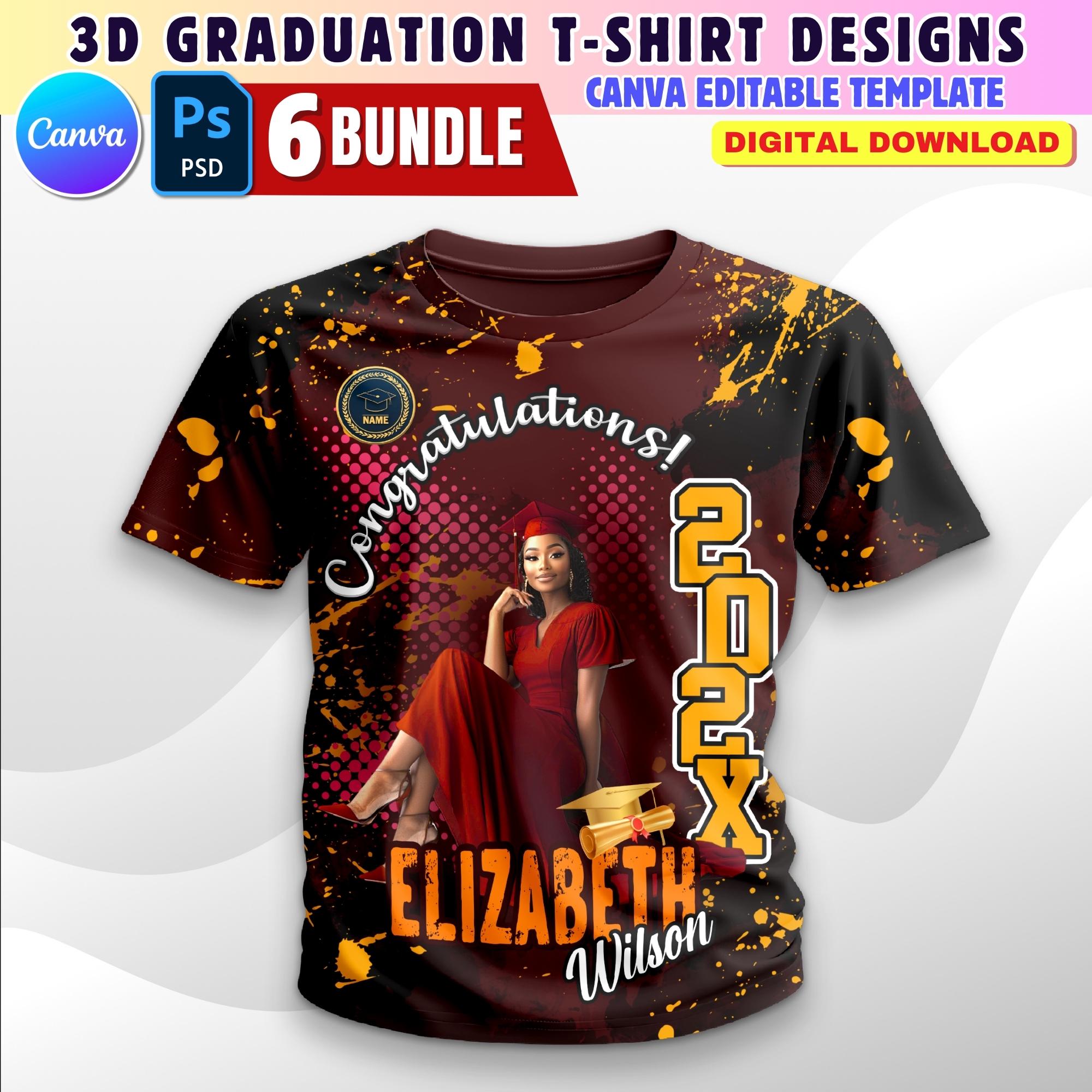 6x Viral Graduation 3D Shirt Design Bundle, Grad T-shirt Design PSD ...
