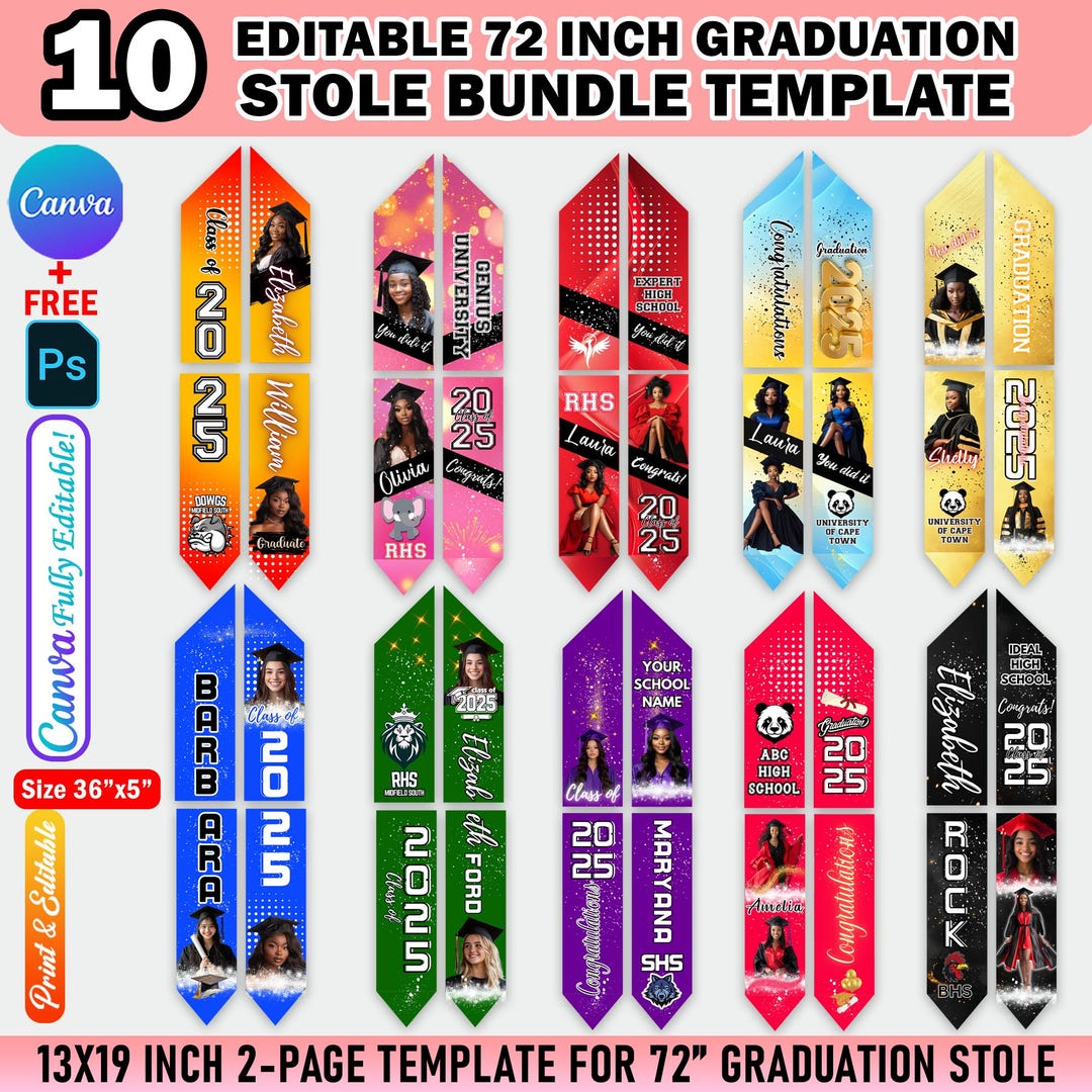 10 Graduation Stole Template Design Bundle for Graduation Sash ...