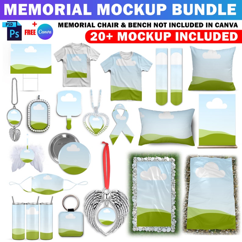 Memorial Mockup Bundle, Memorial T Shirt, Pendant, Pillow, Grave ...