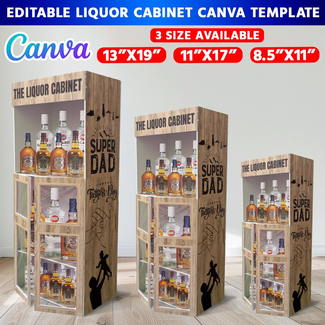 Liquor/bar Cabinet DIY Canva Template, Designer French Door Gift Box ...