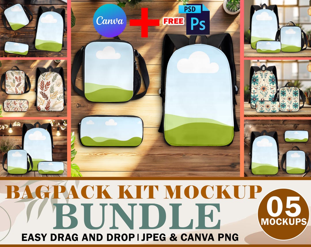 Canva Backpack Kit Mockup Scene, Dye Sublimation School Bag Kit Mockup ...