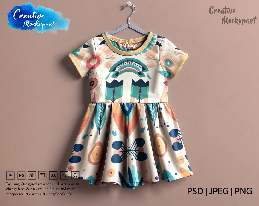 Short Sleeve Peplum Kids Dress Mockup | Girls Dress Mockup | Insert ...