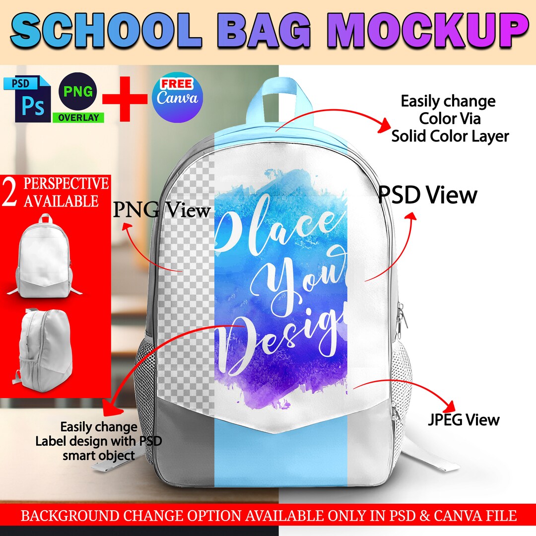 Dye Sublimation School Bag Mockup, Bag Pack Mockup Template, Insert ...