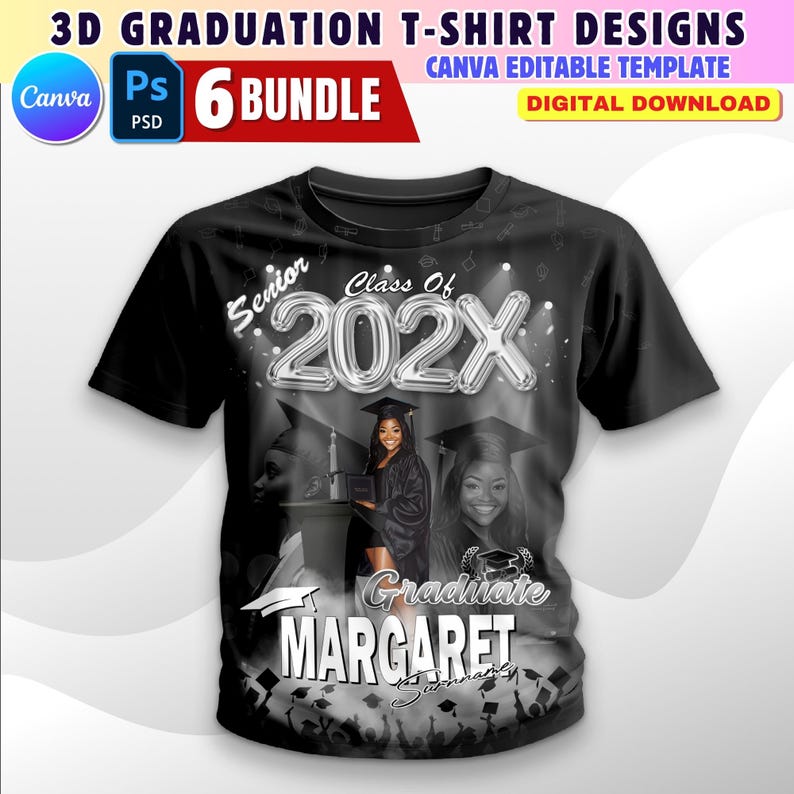 6x Viral Graduation 3D Shirt Design Bundle, Grad T-shirt Design PSD ...