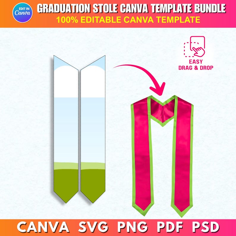 2026 Graduation Stole Canva Frame Template, Editable Senior Sash ...