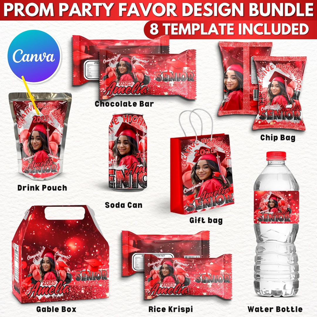 8X Senior/grad Party Favor Template Bundle, Yellow Canva Editable Prom ...