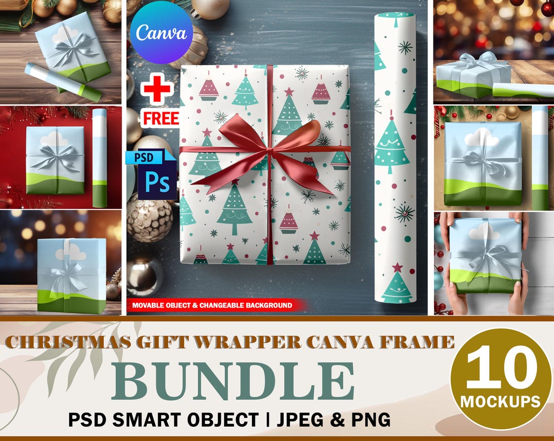 10x Canva Christmas Gift Wrapper Mockup Bundle, Festival Wrapped ...