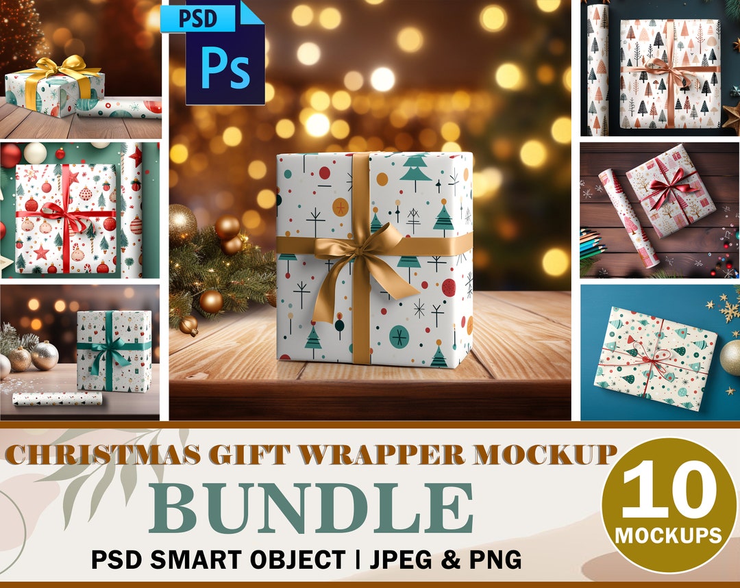 10 Christmas Gift Wrapper Mockup Bundle, Festival Wrapped Present ...