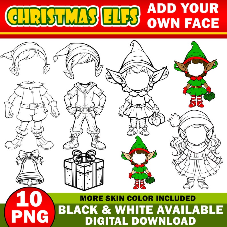 Christmas Add Your Own Elf Photo Picture PNG Bundle, DIY Elf Yourself ...