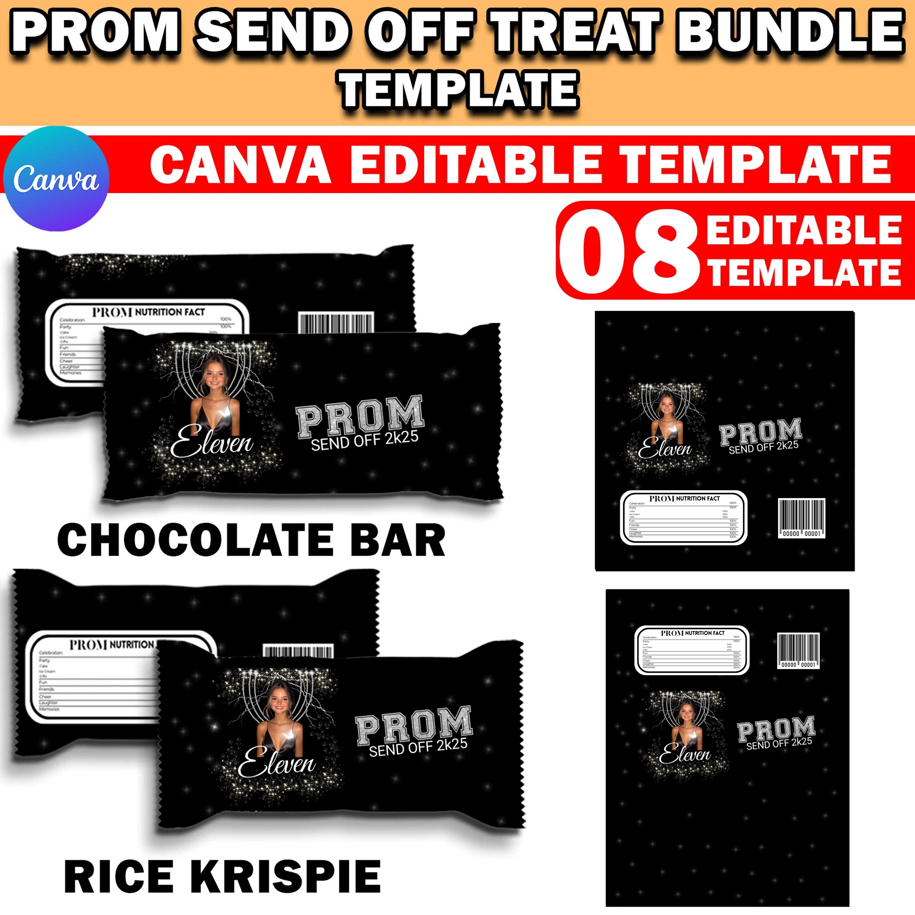 Prom Send off Treat, Prom Packaging Template Bundle, Glitter Silver ...