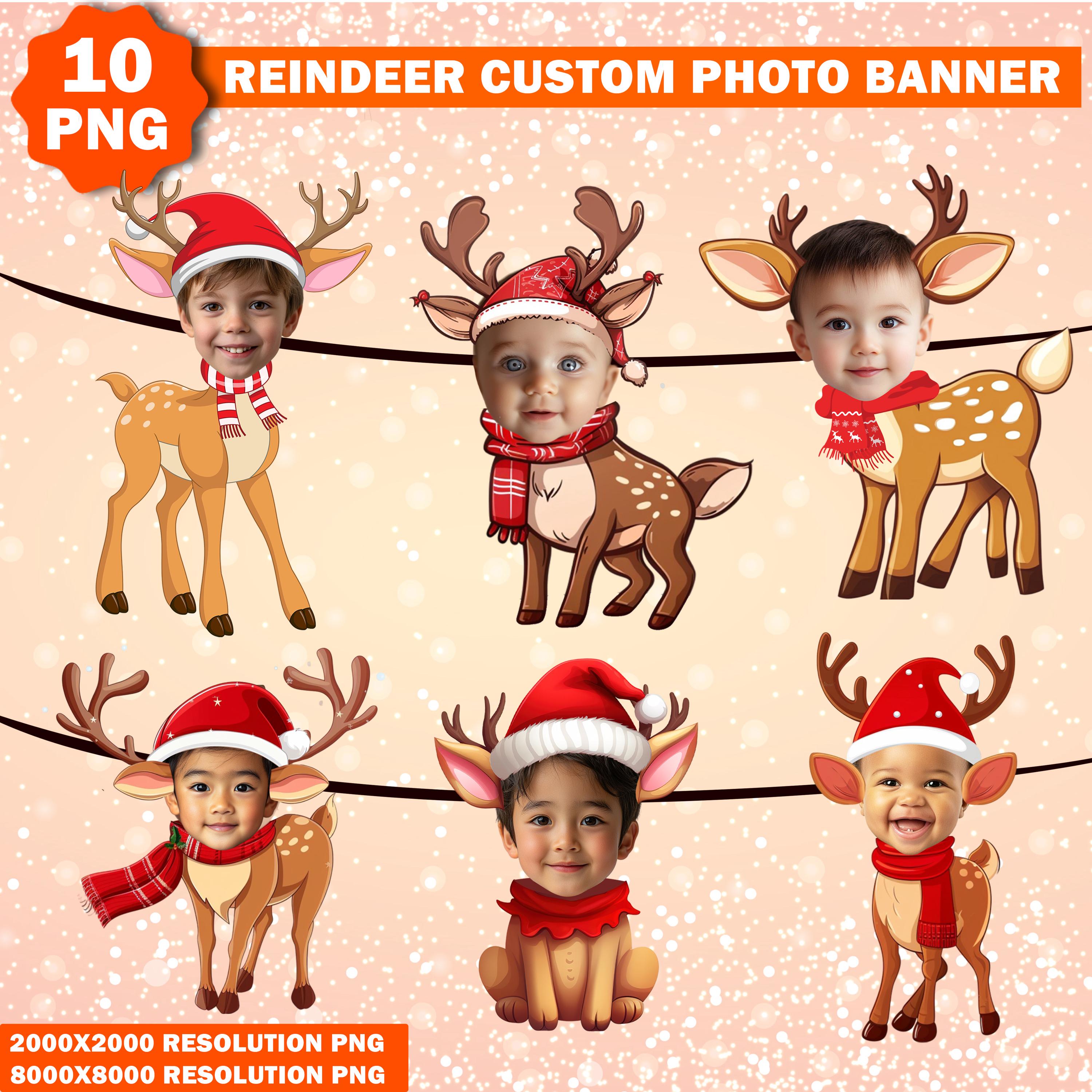 Add Your Own Custom Reindeer Photo Face Banner, DIY Reindeer Yourself ...