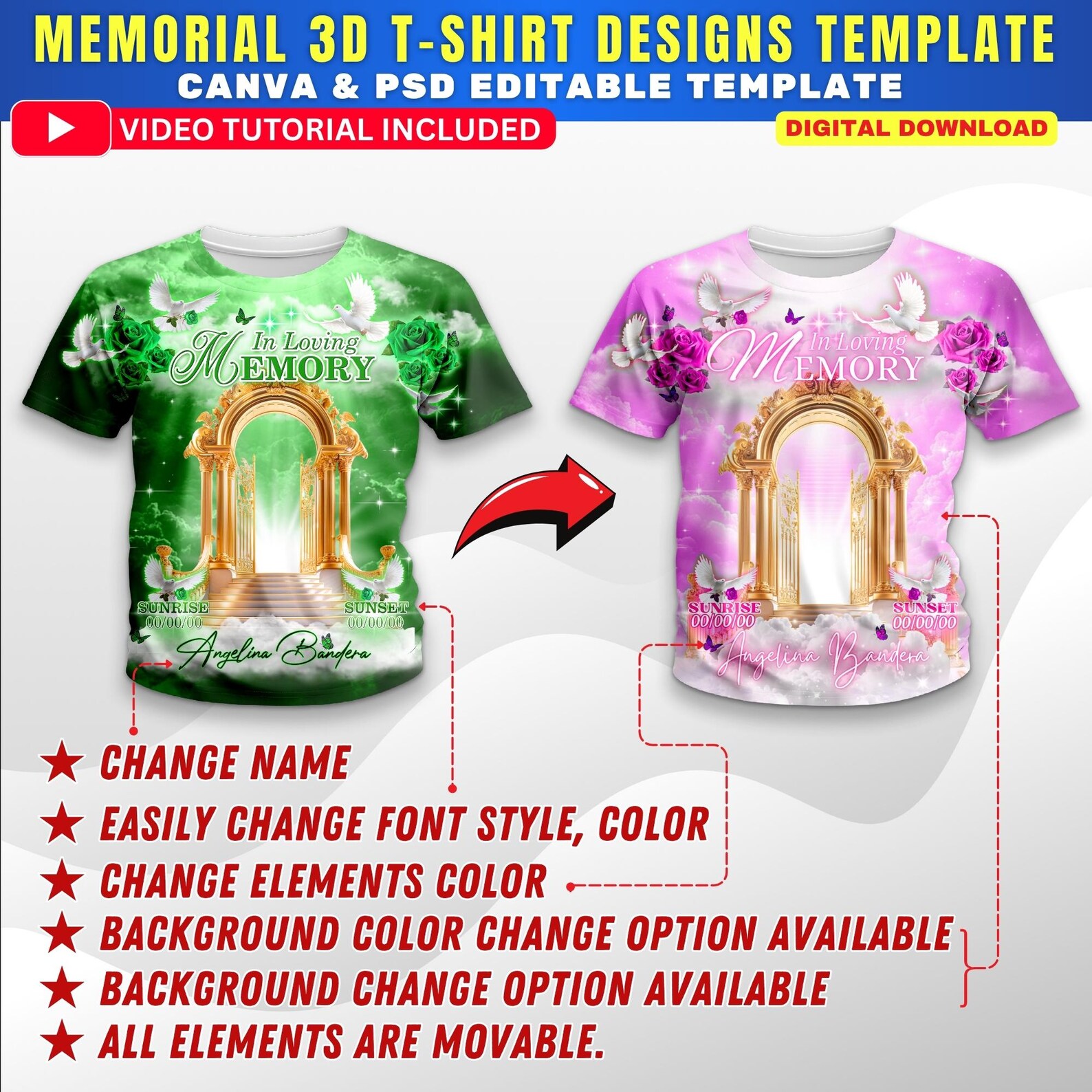 In Loving Memory 3D All Over T-shirt Design, Memorial Green T-shirt ...