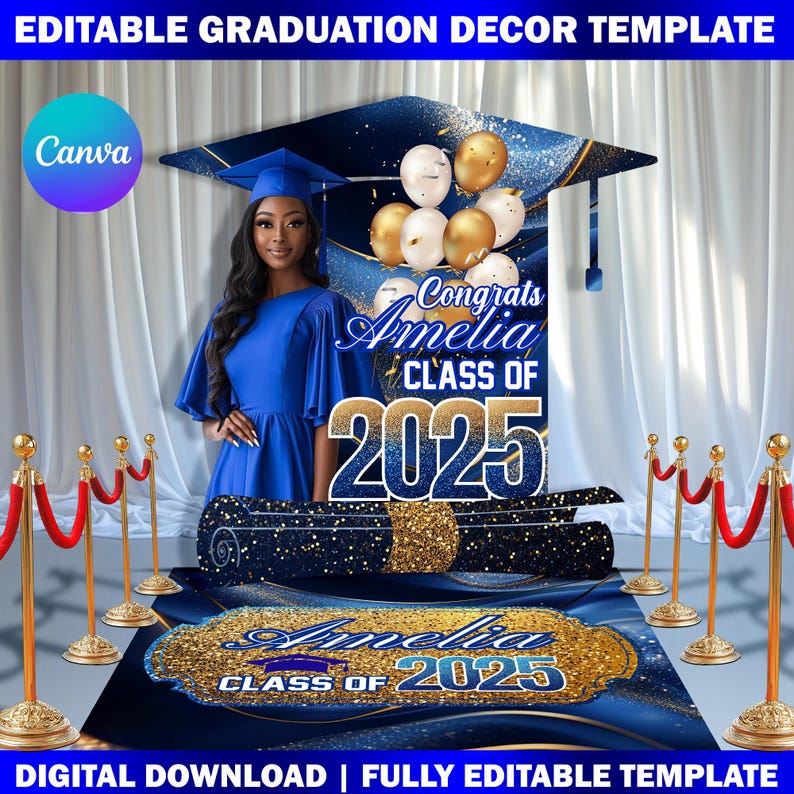 Custom Shape Graduation Decor Canva Template Bundle, Name Cutout, Grad ...
