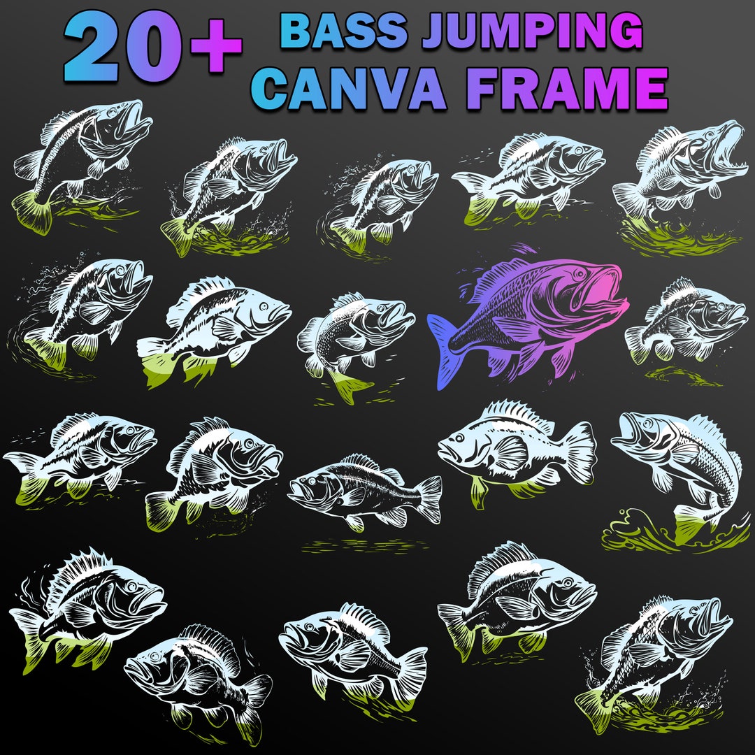 Canva Gone Fishing Frame | Bass Jumping Out of Water Design, Make Your ...