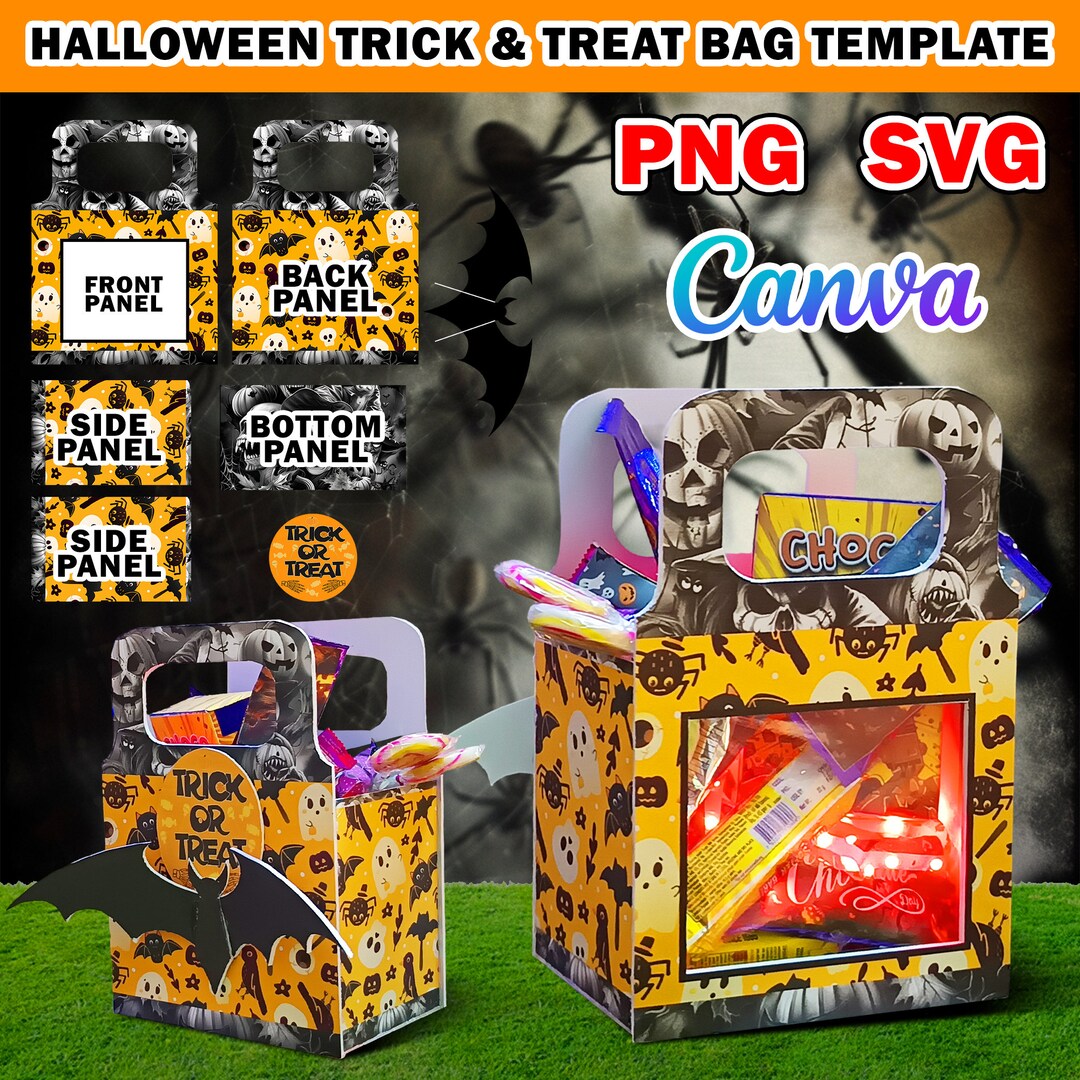 Halloween Trick or Treat Box SVG Template, Canva Editable Halloween ...