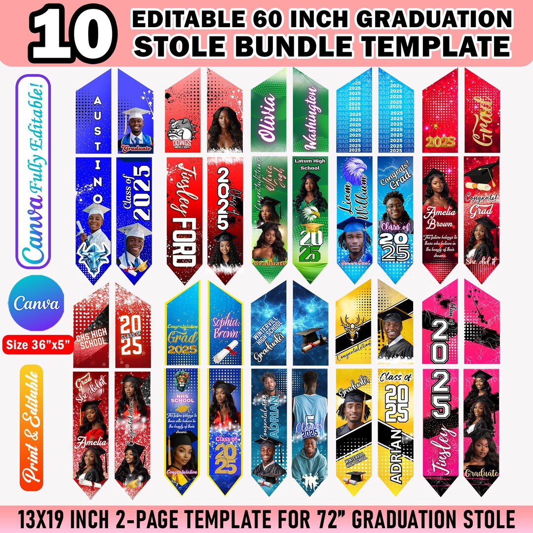 10 Graduation Stole Template Design Bundle for Graduation Sash ...