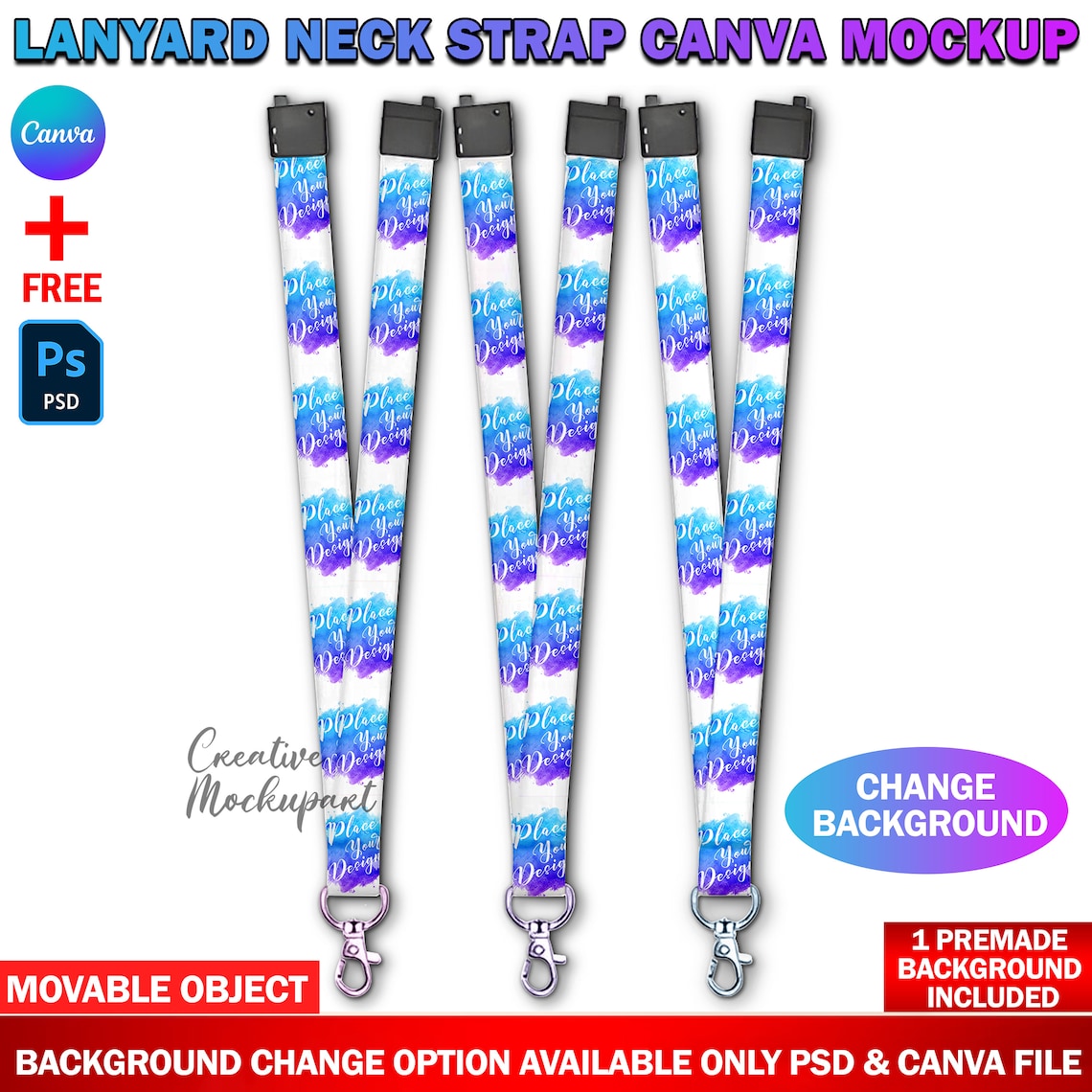 Canva Lanyard Neck Strap Mockup for Sublimation, Neck Lanyard Mockup ...