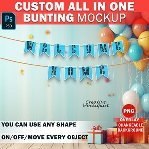 Custom Shape All in One Bunting Mockup, DIY Paper Flag Banner Mockup ...