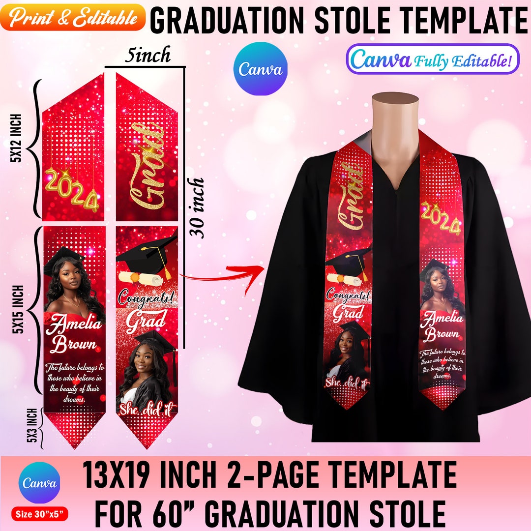 Graduation Stole Template, Graduation Stole Red & Black or Change to ...