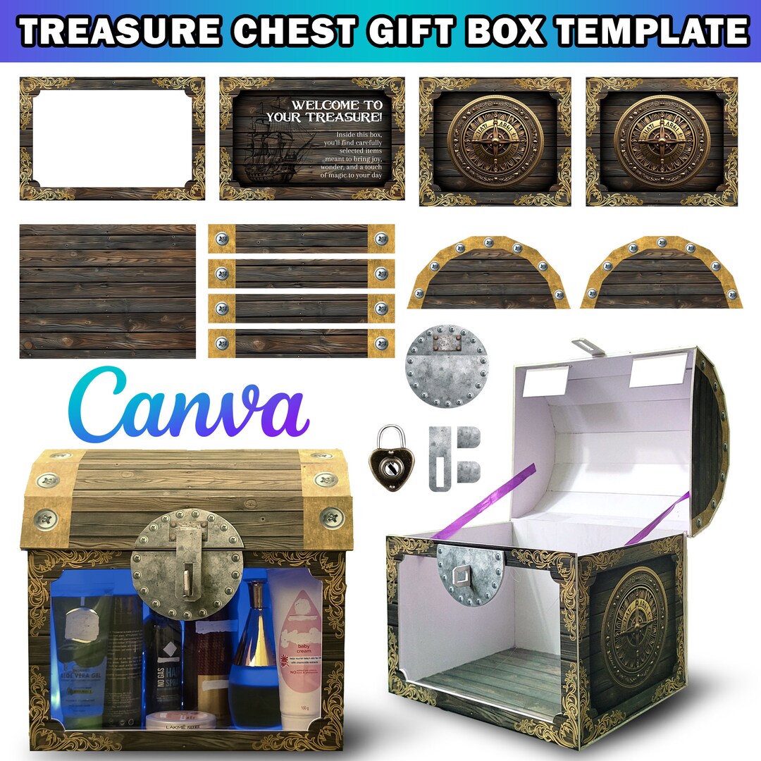 Treasure Chest Box Gift Box Canva Design Template, Foam Board Pirate ...