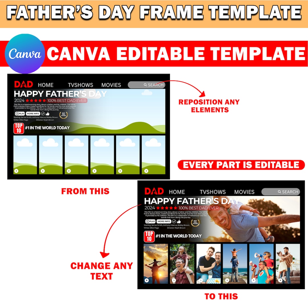 Editable Dadflix Fathers Day Photo Frame Template, Father's Day Gift, A ...