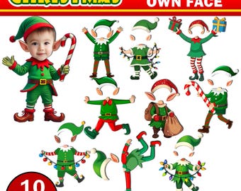 12x Christmas Add Your Own Elf Photo Face, DIY Elf Yourself PNG Bundle ...