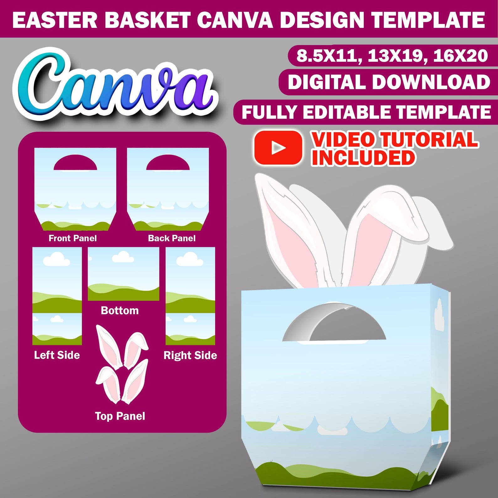 Easter Gift Box Canva Template, Foam Board Easter Basket Gift Box ...