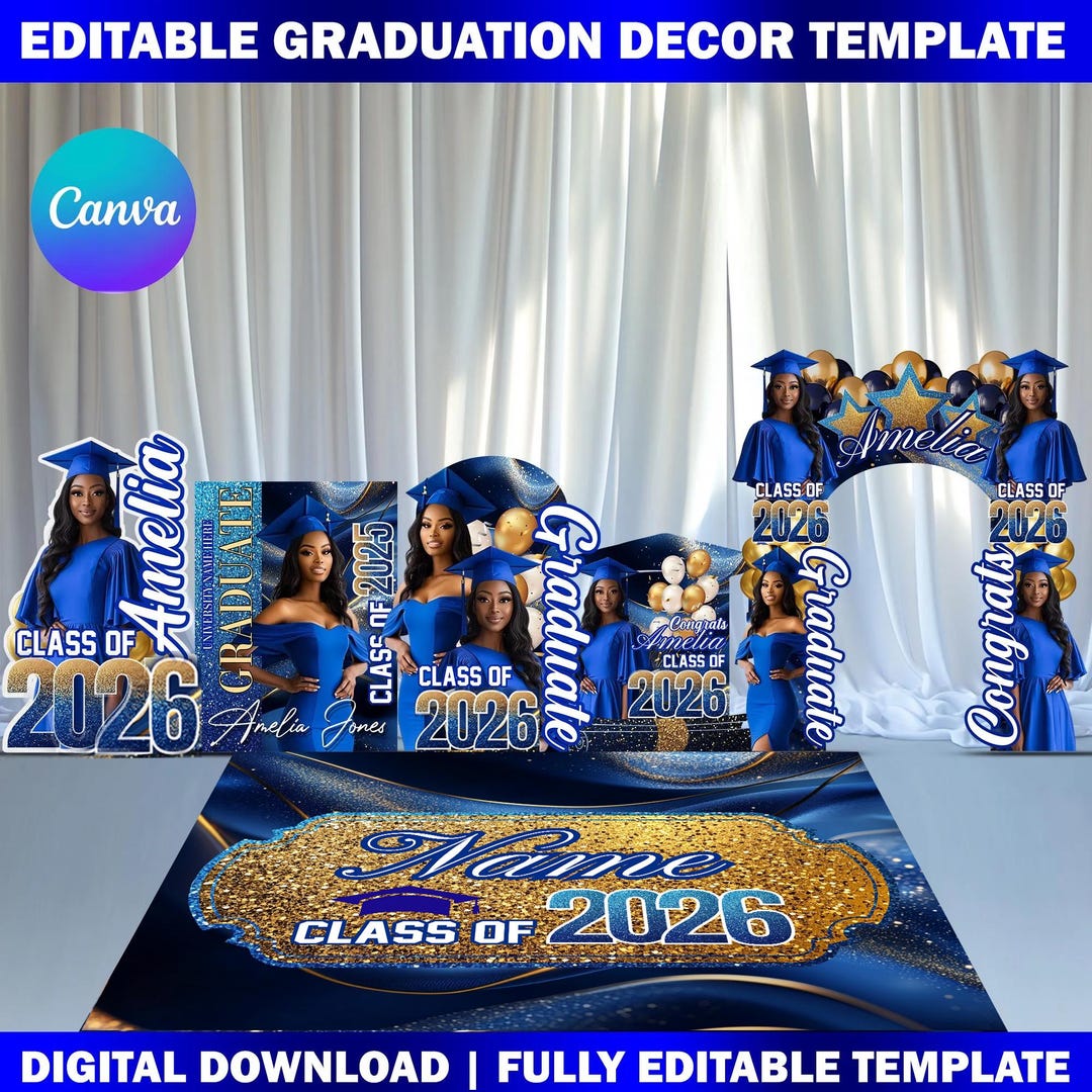 Custom Shape Graduation Decor Canva Template Bundle, Name Cutout, Grad ...