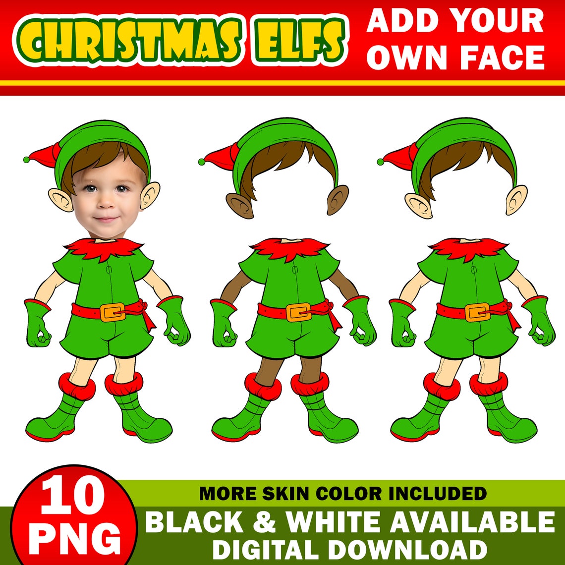 Christmas Add Your Own Elf Photo Picture PNG Bundle, DIY Elf Yourself ...