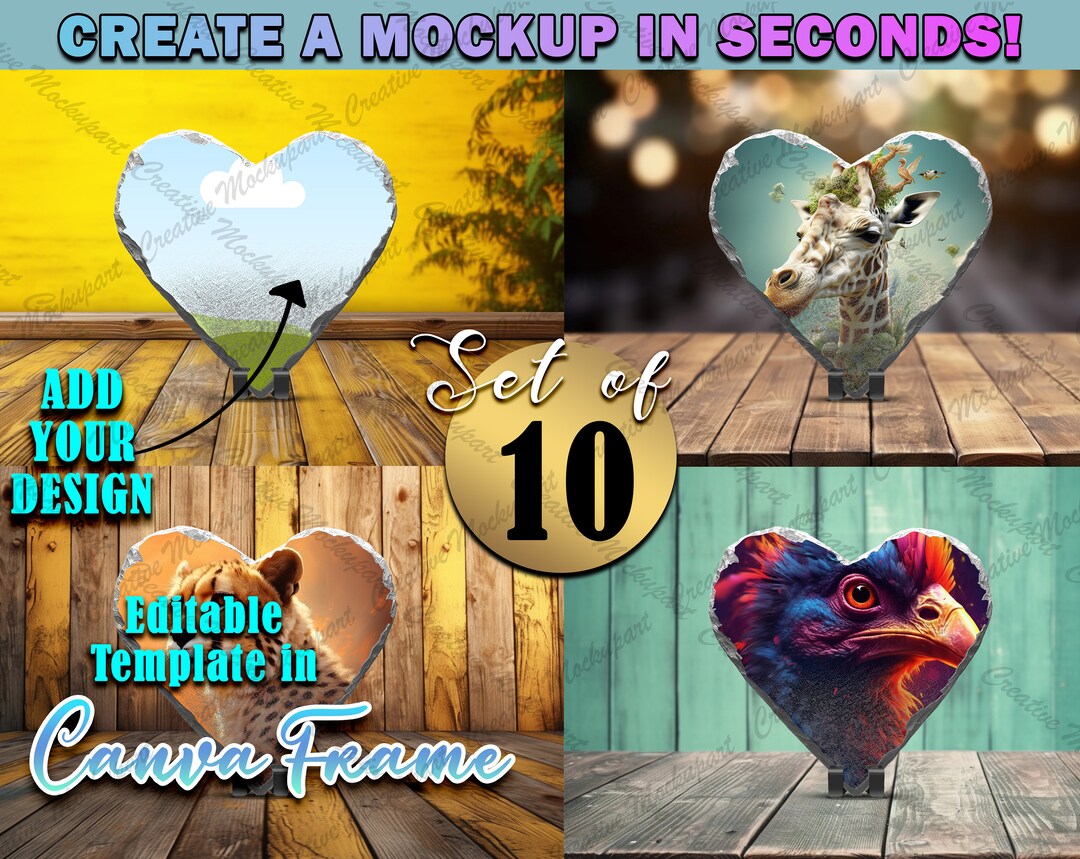 Canva Frame Large Heart Shaped Slate With Plastic Feet Mockup | 10 ...
