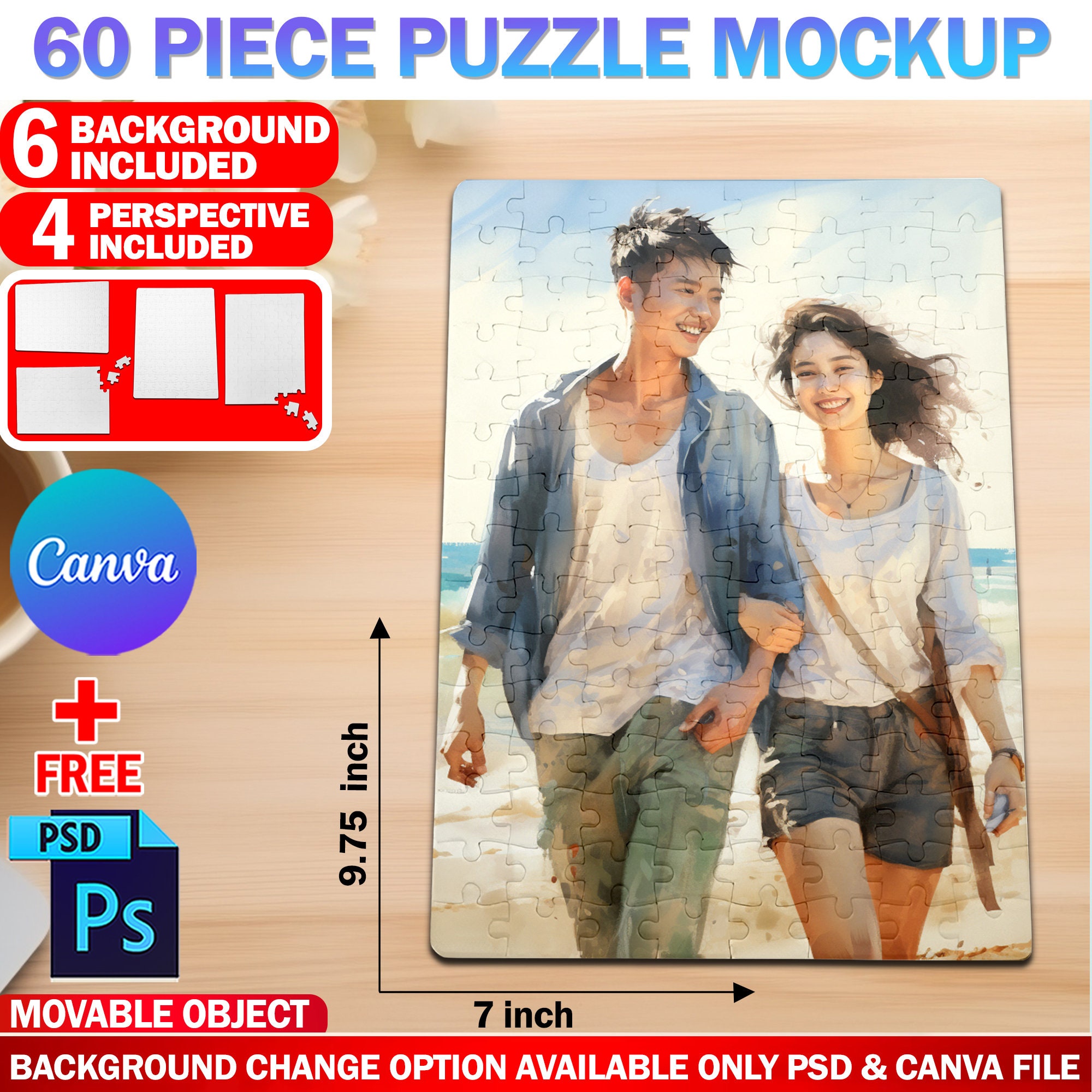 Canva 60 Piece Puzzle Mockup, Jigsaw Puzzle Template for Sublimation ...