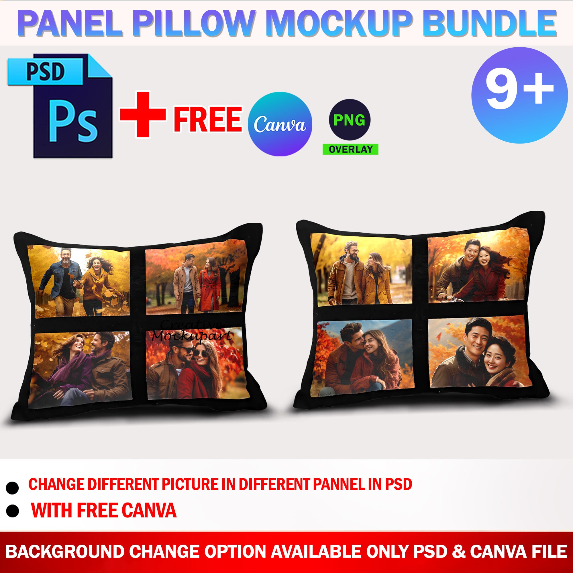 9+ Dye Sublimation Panel Pillow Mockup Bundle, 4/6/9/15 Panel, Heart ...