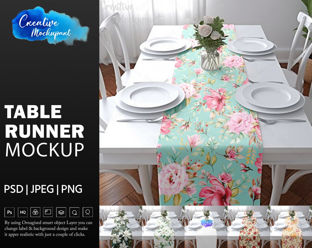 Table Runner Mockup| Dye Sublimation Linen Table Runner on Table Setup ...