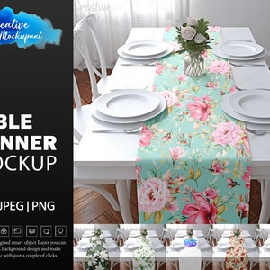 Table Runner Mockup| Dye Sublimation Linen Table Runner on Table Setup ...