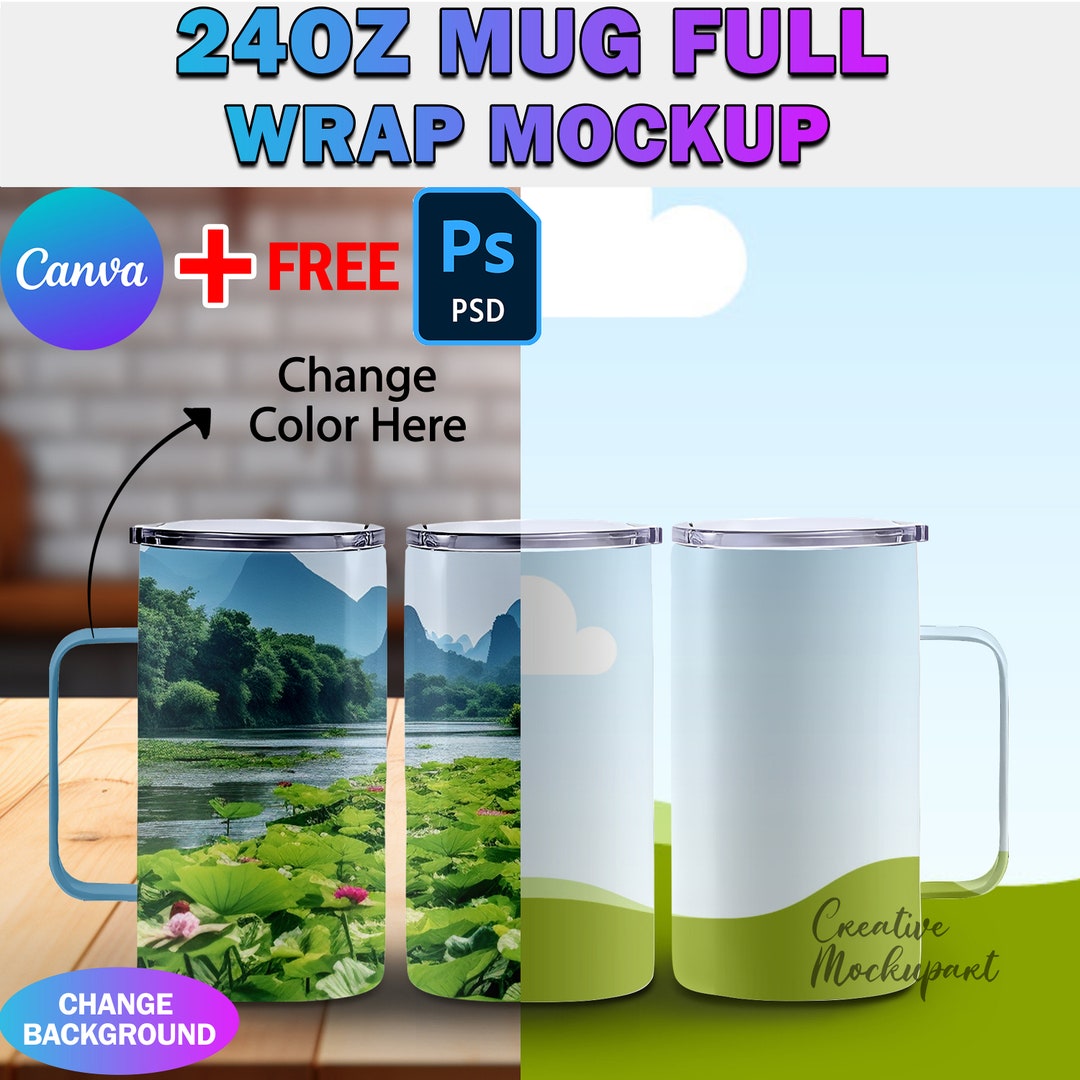 24oz Mug Canva Drag and Drop Mockup | Canva Full Wrap Mockup | 24oz ...