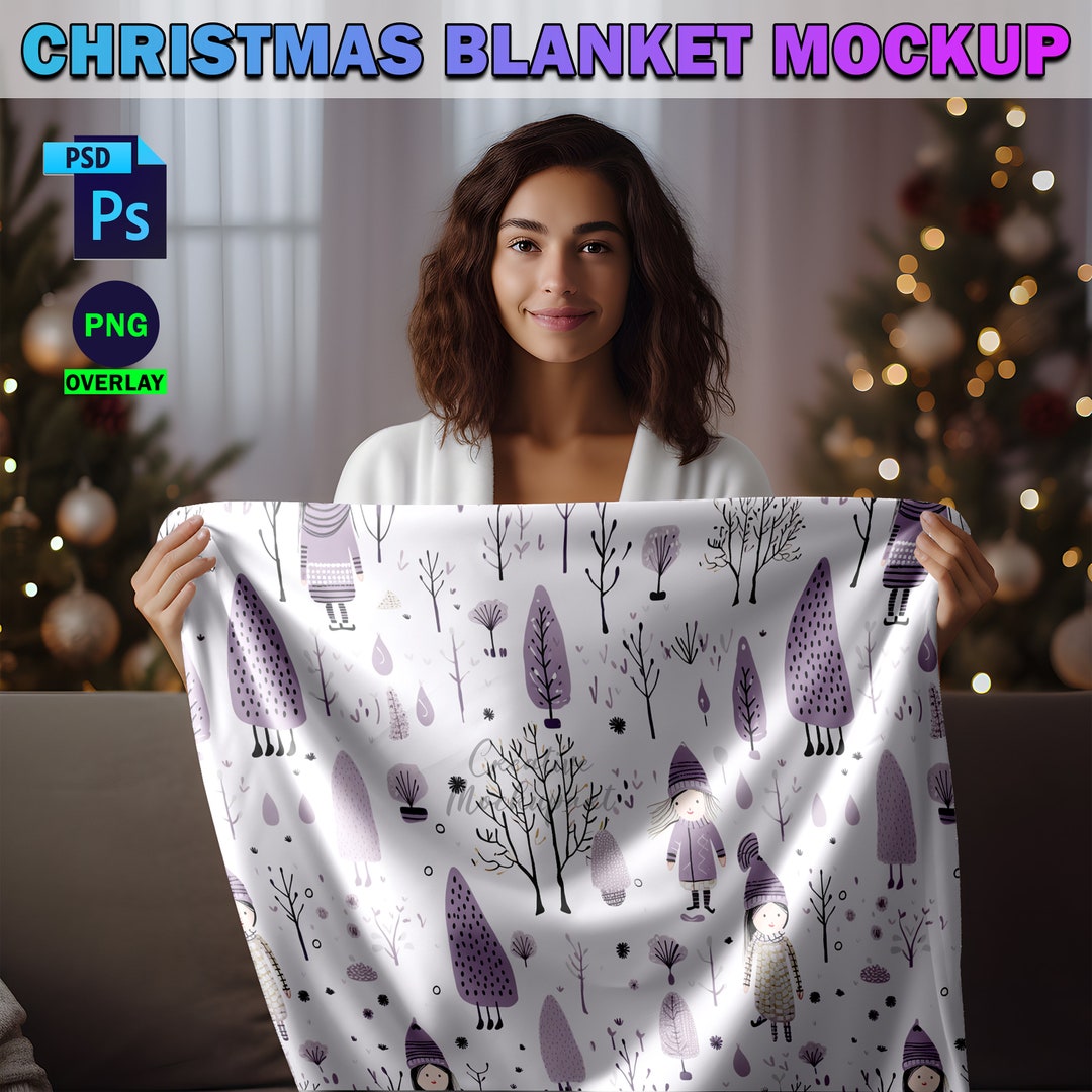 Hand Holding Blanket Mockup, Christmas Blanket Mockup, Fleece Sherpa ...